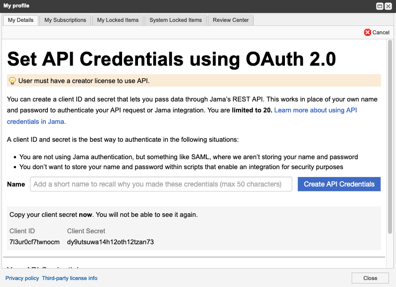 Set API credentials